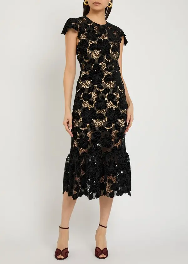 chinese dress ladies Alice + Olivia Women's Anaya Tiered Lace Short Dress - Black