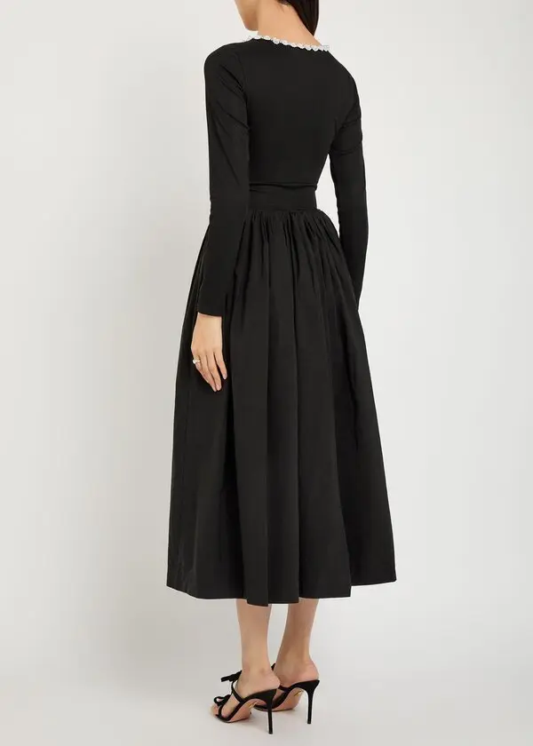 Sister Jane Embellished Jersey And Poplin Midi Dress In Black | Editorialist