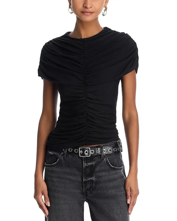 WAYF Ruched Mesh Top