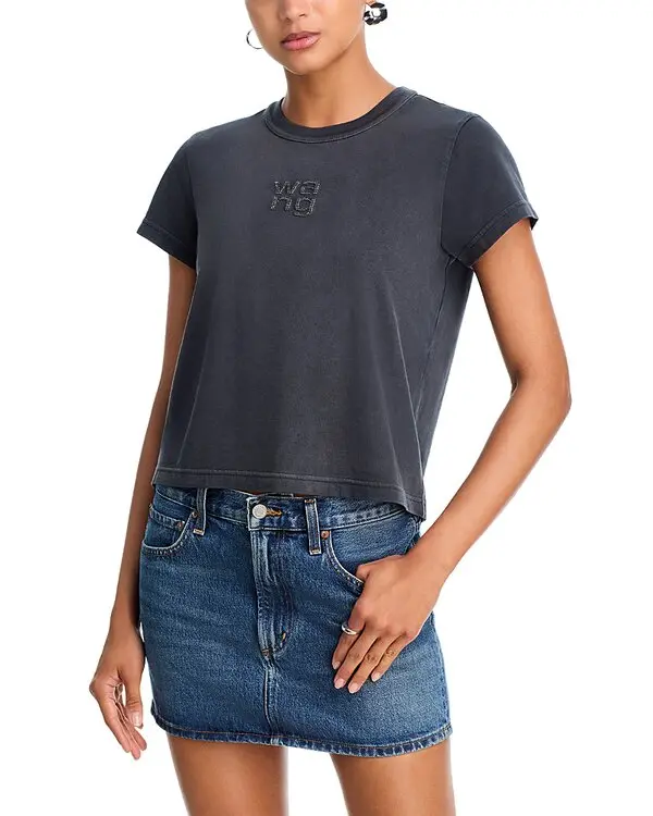 Alexander Wang Shrunken Embellished Logo Tee