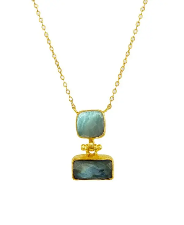 OTTOMAN HANDS Nerissa Labradorite And Aqua Chalcedony Pendant Necklace - Gold