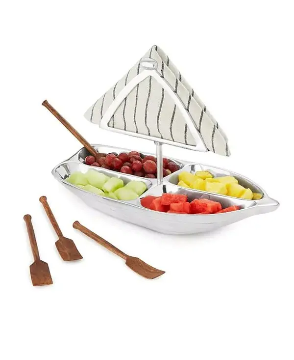 UNCOMMON GOODS Rowboat Serving Bowl With Napkin Holder - Silver