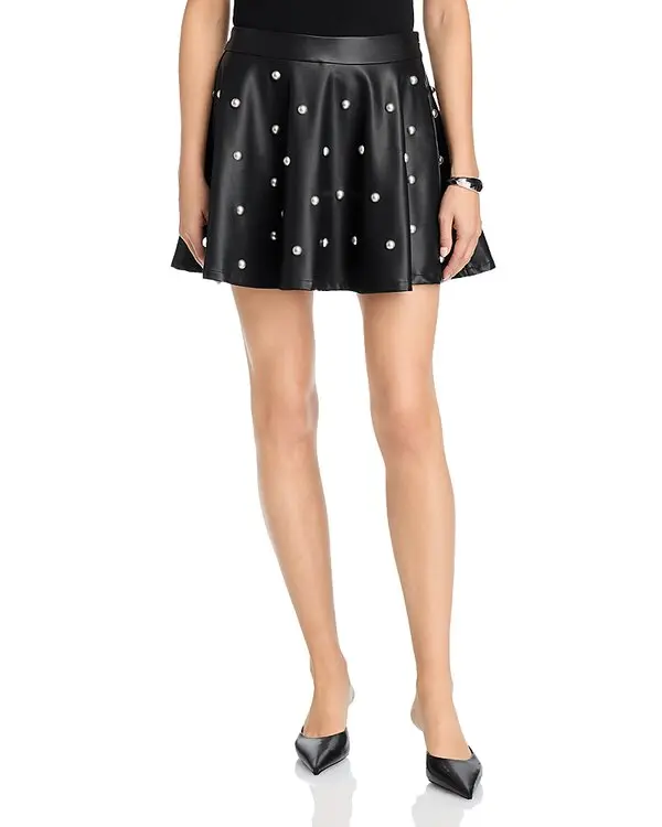 Aqua Faux Leather Studded Mini Skirt