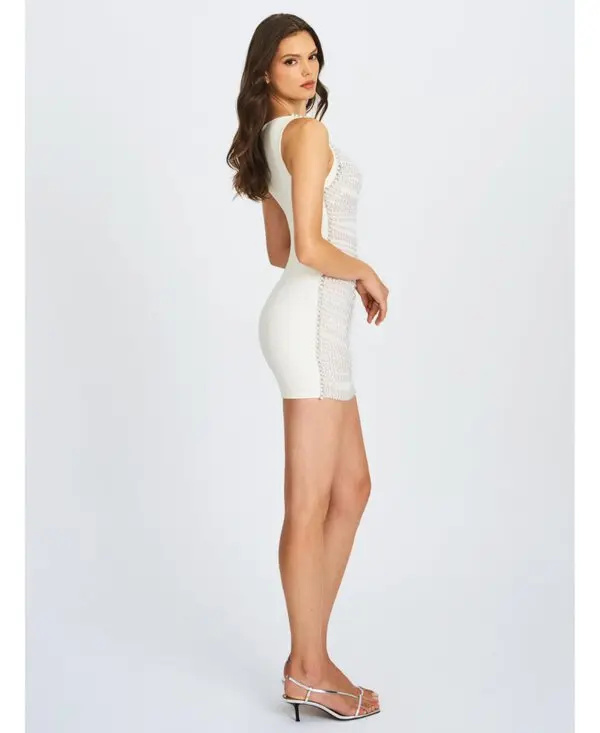 Miss Circle Iliana Faux Pearl Chain Embellished Mini Dress - White |  Editorialist