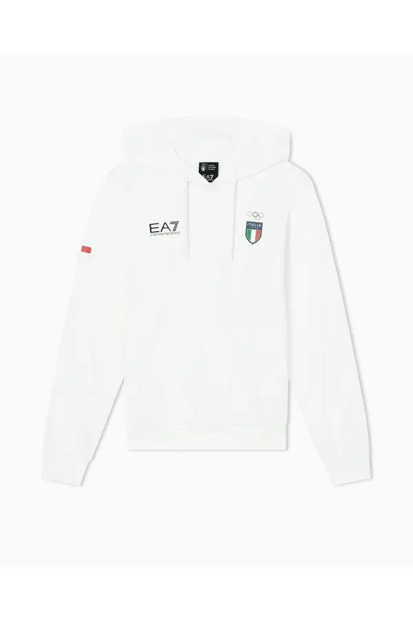 EA7 Cotton Hooded Sweatshirt - White