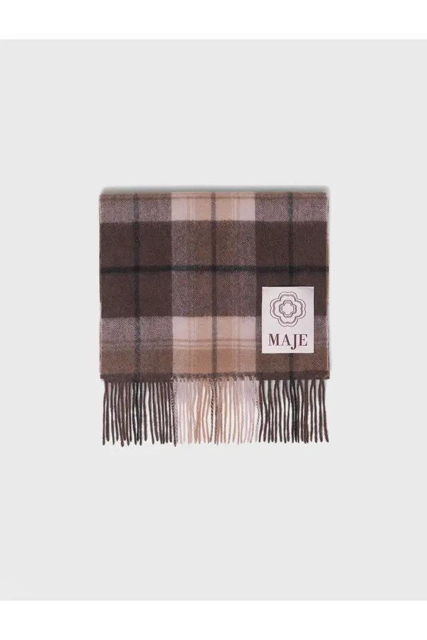 Maje Wool Check Scarf - Brown