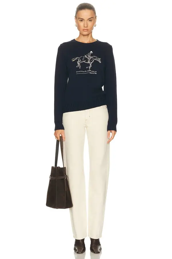 SPORTY & RICH Horse Knitted Sweatshirt - Dark Navy