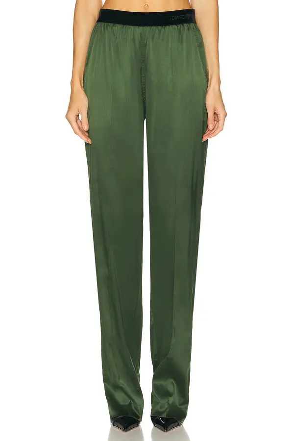 TOM FORD Stretch Silk Satin Pyjama Pant - Moss Green