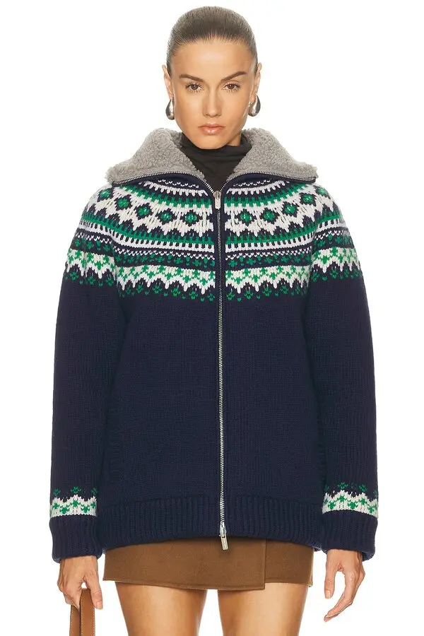 Miu Miu Wool Fairisle Zip Up Sweater