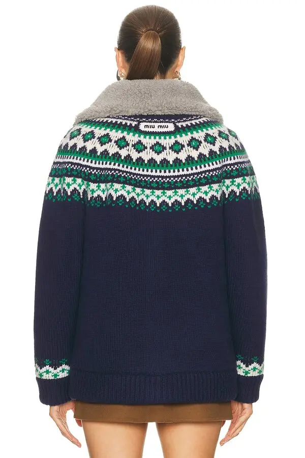Miu Miu Wool Fairisle Zip Up Sweater
