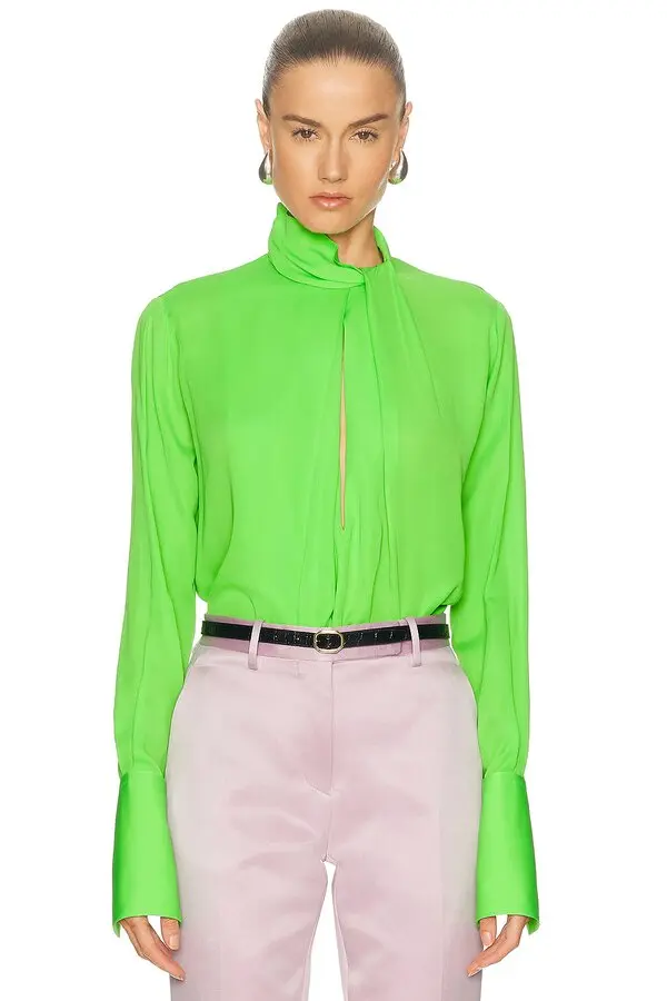 TOM FORD Silk Georgette Long Sleeve Blouse - Green Flash