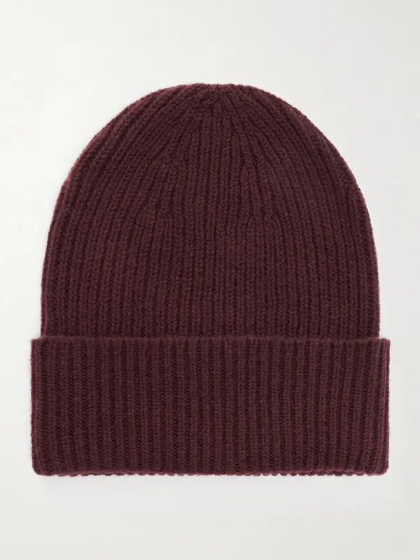 William Lockie Ribbed Cashmere Beanie - Burgundy