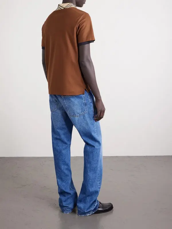 Burberry Evan Check Collar Cotton-piqué Polo Shirt - Brown