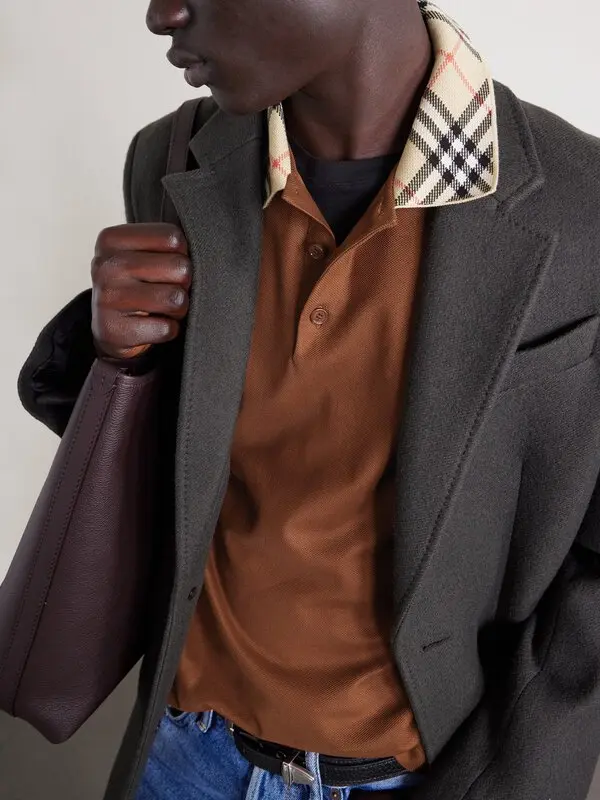 Burberry Evan Check Collar Cotton-piqué Polo Shirt - Brown