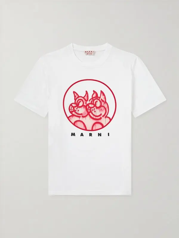 Marni Slawn Printed Cotton-jersey T-shirt - White
