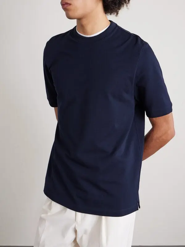 Canali Cotton-piqué T-shirt - Blue