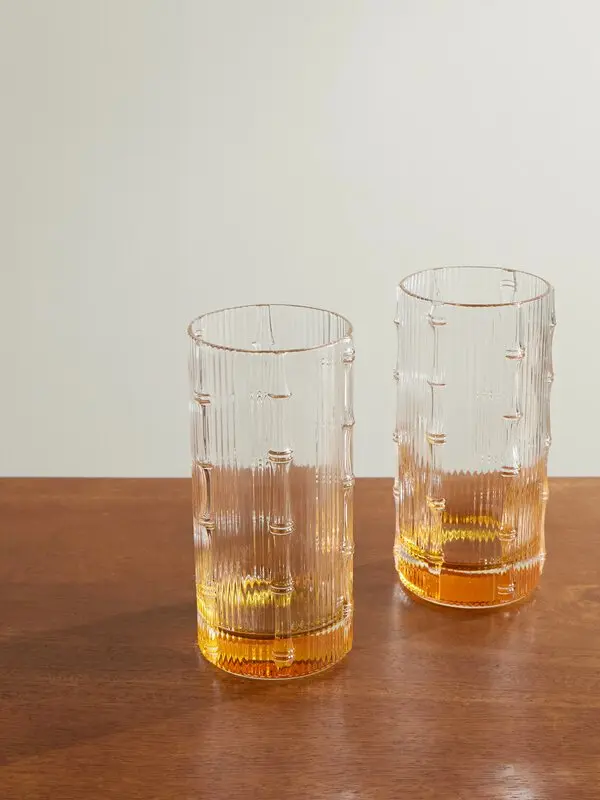 La DoubleJ Bamboo Set Of Two Crystal Glass Highball Glasses - Orange
