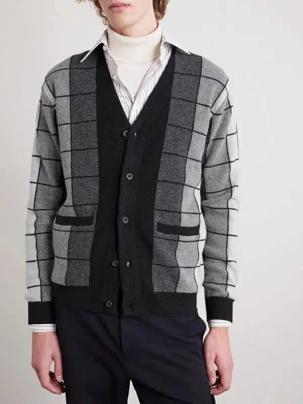 BEAMS Checked Wool Cardigan