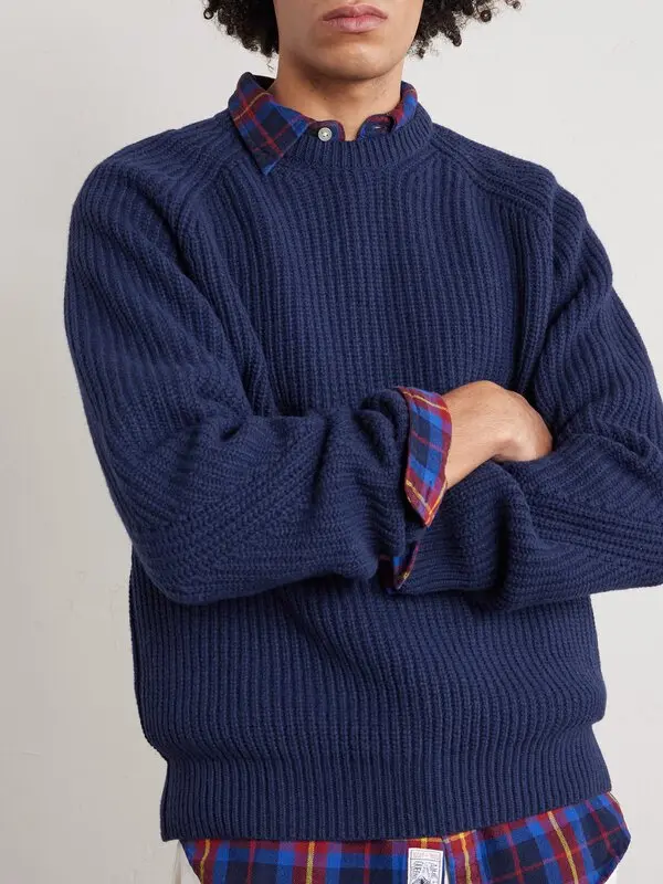 Folk Direction Ribbed Wool-blend Sweater - Blue