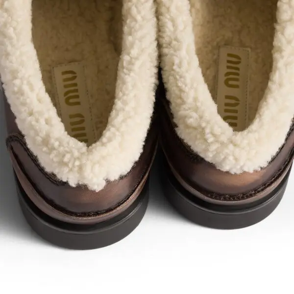 Miu Miu Bleached Leather And Shearling Penny Loafers - White