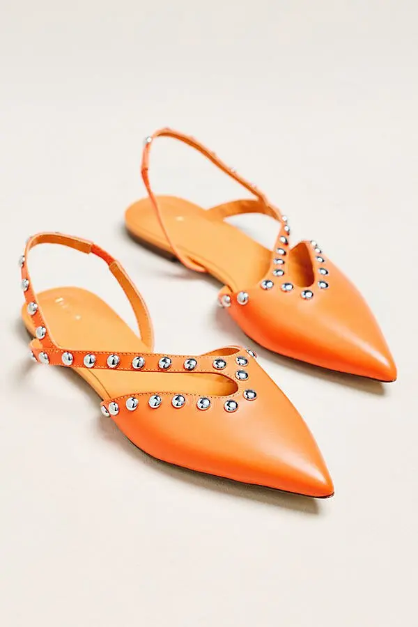 Maeve Studded Cutout Slingback Flats - Orange
