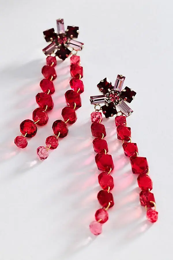 Anthropologie Drippy Crystal Earrings - Dark Red