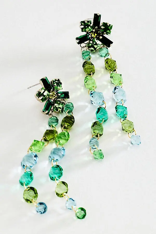 Anthropologie Drippy Crystal Earrings - Green