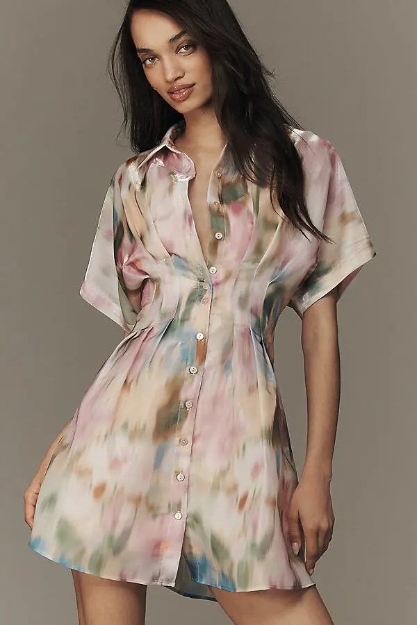 EXQUISE Tobie Organza Mini Shirt Dress - Multi Floral