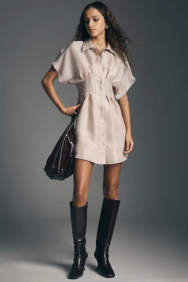 open lace back dress Sedona Organza Check Embroidered Puff Sleeve Midi Shirt Dress | Disturbia