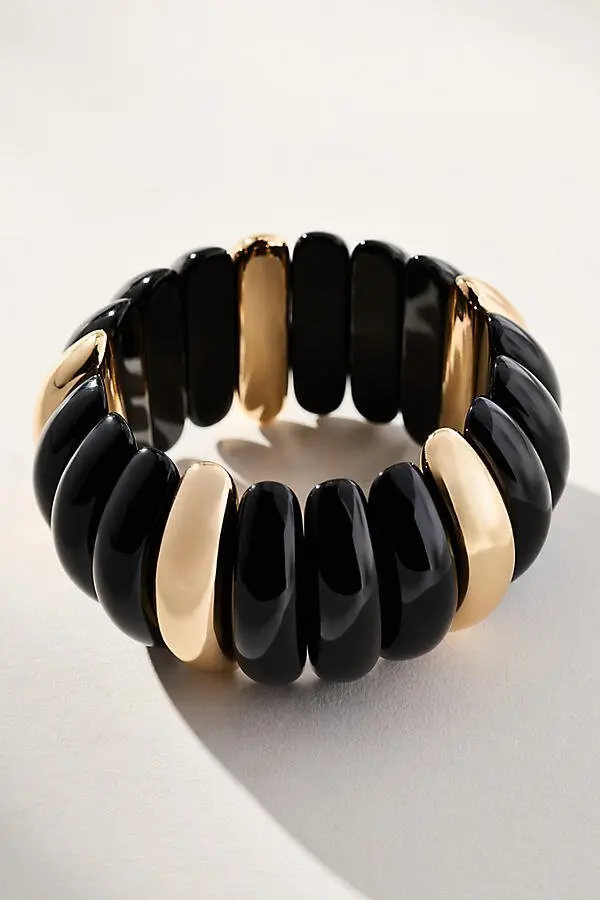 Anthropologie Chunky Resin And Metal Stretch Bracelet - Black