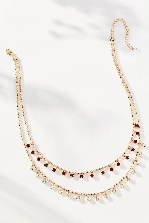 Anthropologie Delicate Layered Crystal Necklace - Ruby