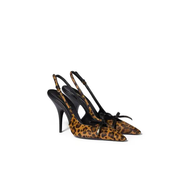 Miu Miu Printed Leather Slingback Pumps With Bow - Honey