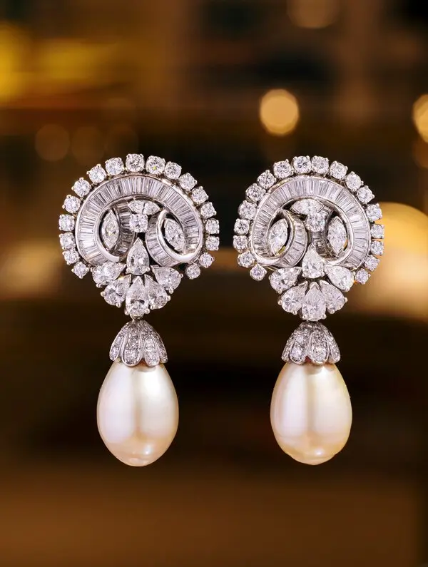 Estate Diamond & Pearl Transformable Earrings - Platinum