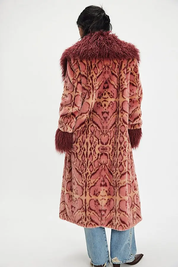 UNREAL FUR Cuvée Rose Faux Fur Coat With Shearling Cuffs And Collar