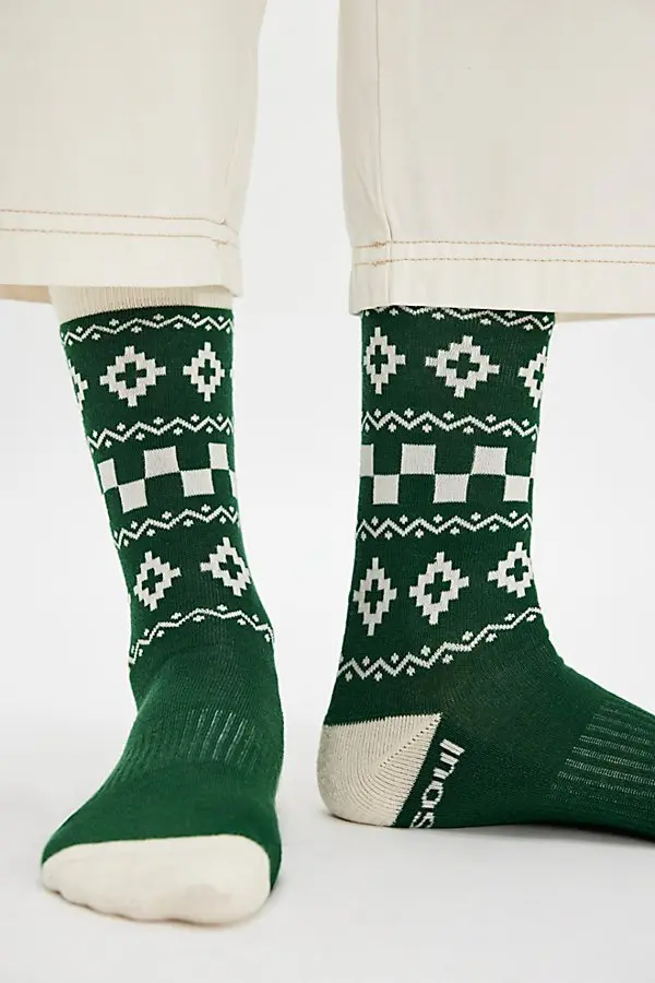 DOUBLESOUL Pattern Crew Socks - Evergreen