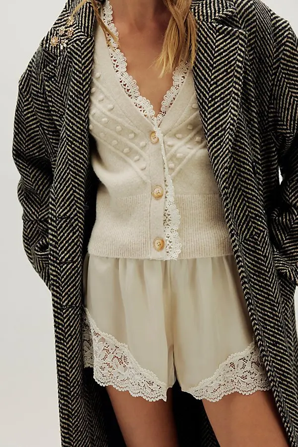 Free People Lace Softspun Long Sleeve Cardi - Almond Milk Heather