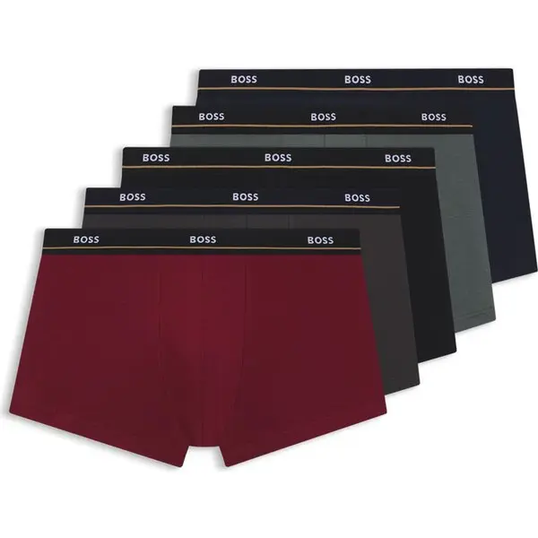 BOSS Assorted 5-pack Essential Stretch Cotton Trunks - Black/red/grey