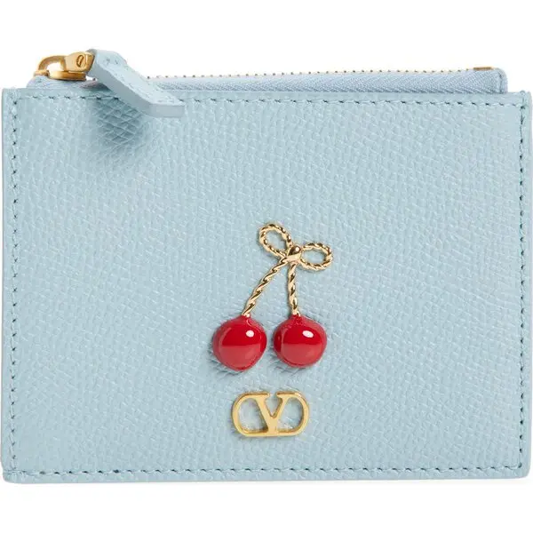 Valentino Garavani Cherryfic Leather Card Case - Blue