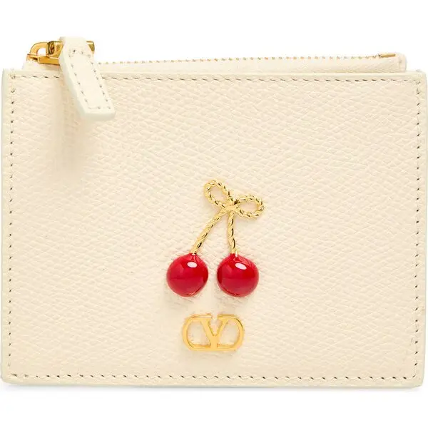 Valentino Garavani Cherryfic Leather Card Case - Light Ivory
