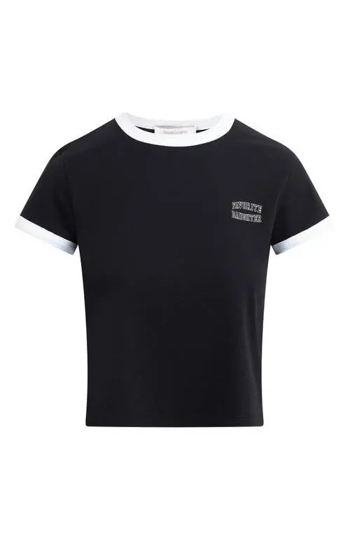 FAVORITE DAUGHTER Logo Crop Ringer T-shirt - Black/off White