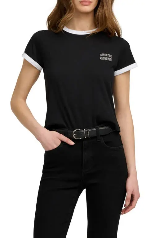 FAVORITE DAUGHTER Logo Crop Ringer T-shirt - Black/off White