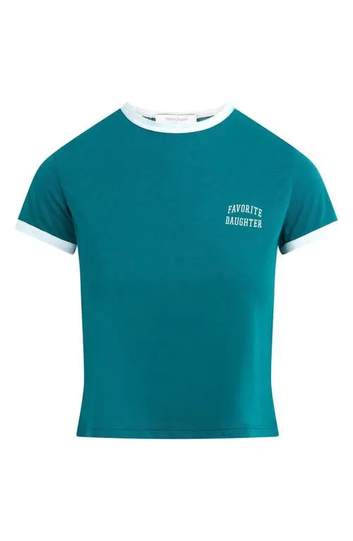 FAVORITE DAUGHTER Logo Crop Ringer T-shirt - Emerald/off White
