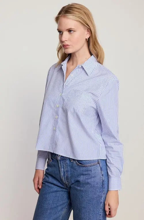 The Shirt By Rochelle Behrens Boxy Crop Shirt - White/blue Stripe