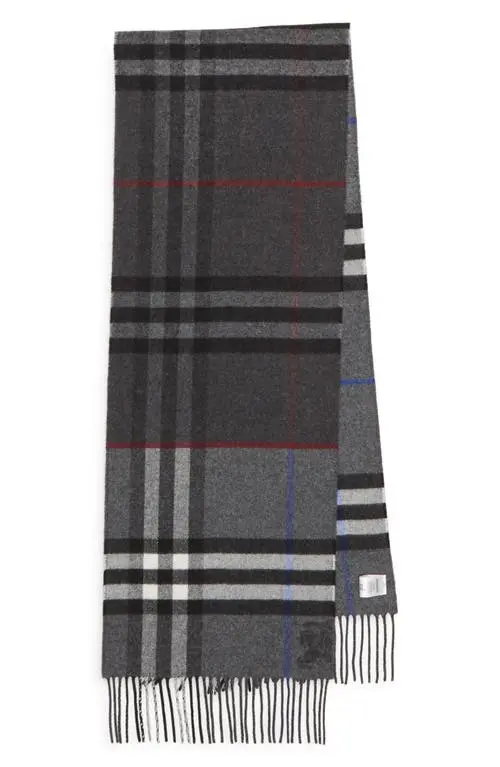 Burberry Ekd Check Reversible Double Face Cashmere Fringe Scarf - Marlborough/charcoal