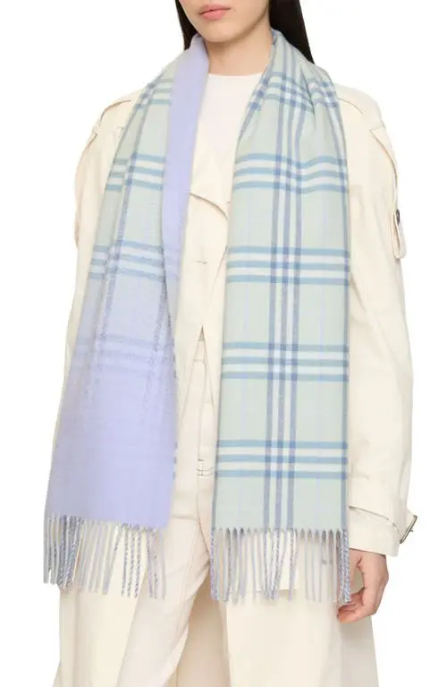 Burberry Gradient Check Jacquard Double Face Cashmere Fringe Scarf - Seafoam Green