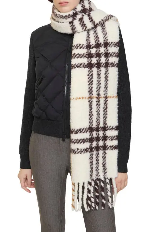 Burberry Check Alpaca & Wool Blend Bouclé Fringe Scarf - Pebble White