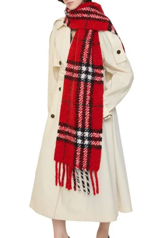 Burberry Check Alpaca & Wool Blend Bouclé Fringe Scarf - Post Red