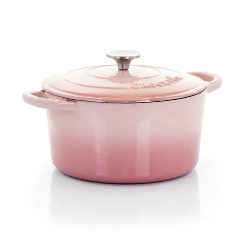 CROCK-POT 2 Piece 5 Quarts Enamled Cast Iron Dutch Oven - Pink