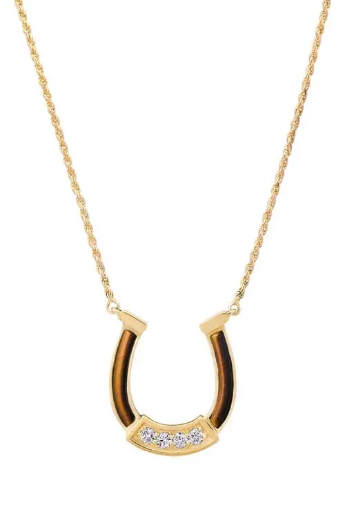 Established Horseshoe Diamond Pendant Necklace - Tiger Eye
