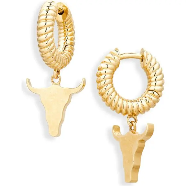 Established Steer Charm Huggie Hoop Earrings - Yg-cowboy